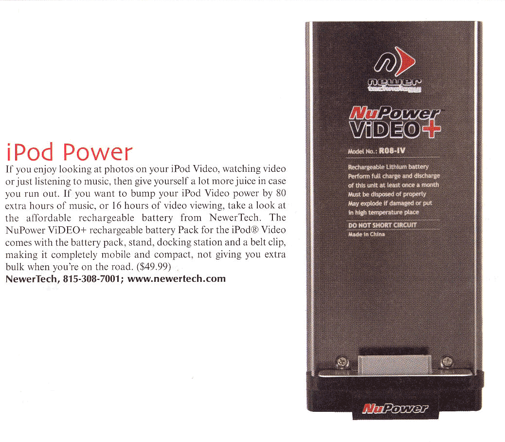 Newer Technology® : News Room : Press Article : iPod Power: ViDEO+ By ...